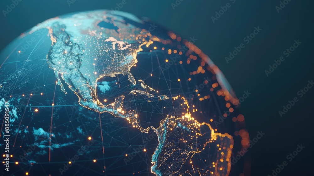 North America highlighted on an abstract globe, representing global ...