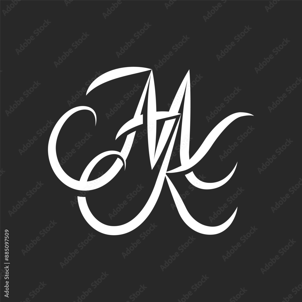 Elegant initials MK or KM monogram logo with flowing graceful script ...