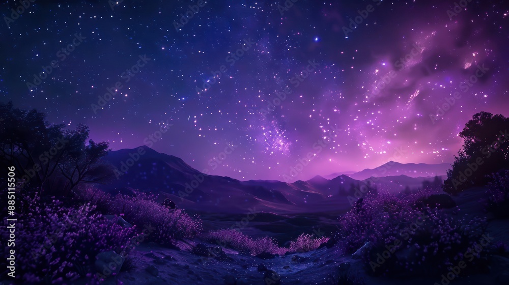 nature background at night. purple landscape filled with stars some ...