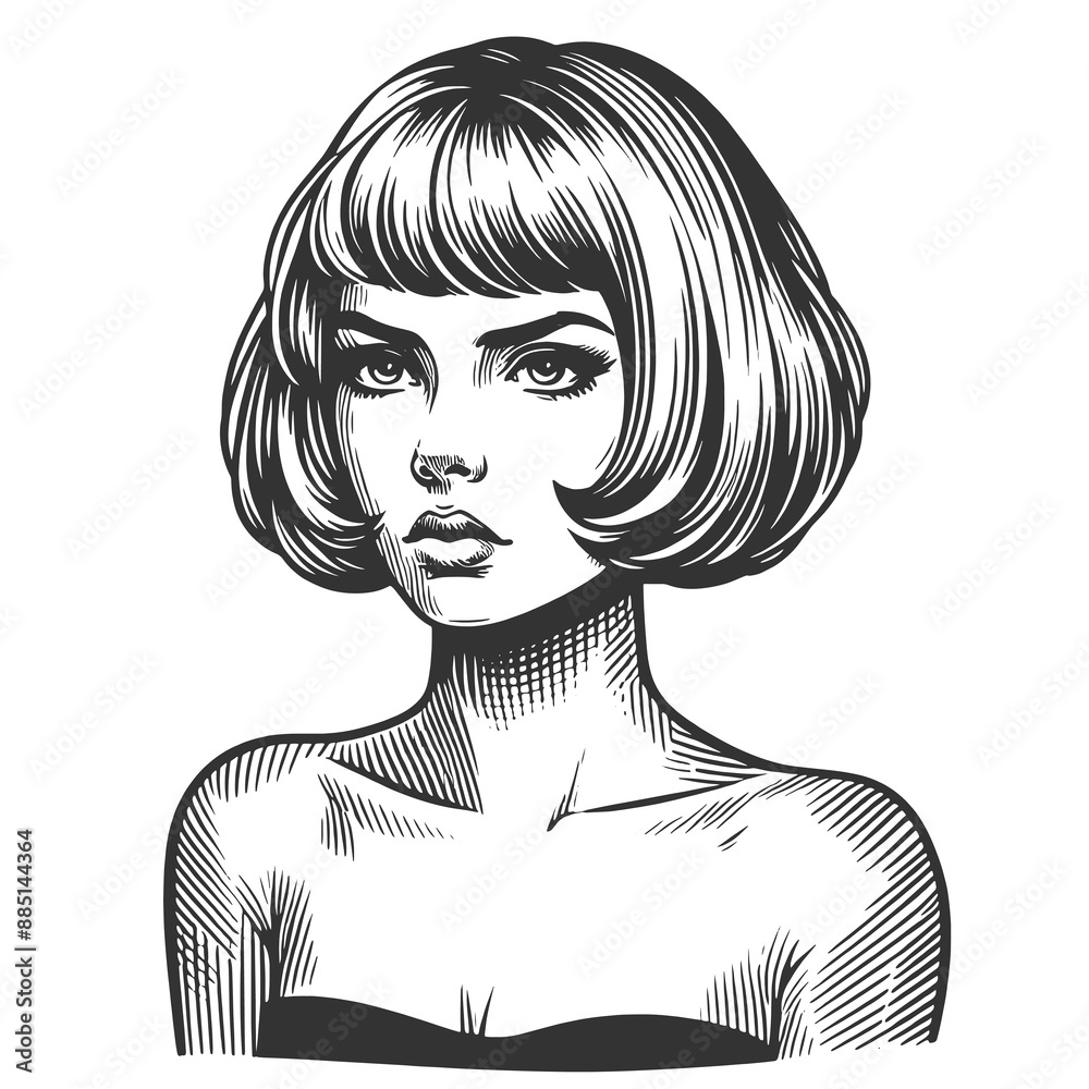 woman with classic bob haircut showcasing a look of confidence and ...