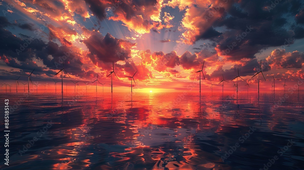 Beautiful landscape of sea level reflect fantasy dramatic sunset sky in ...