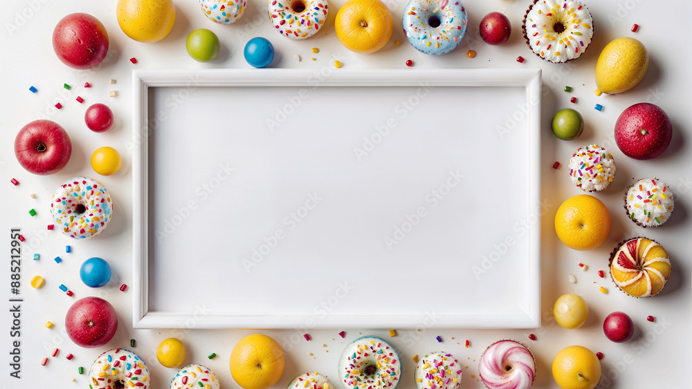 Stock-Illustration „White background with frame of sweets, cakes, top ...