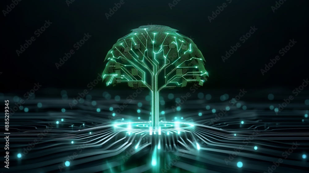 Abstract design of a digital tree with circuit patterns, symbolizing ...