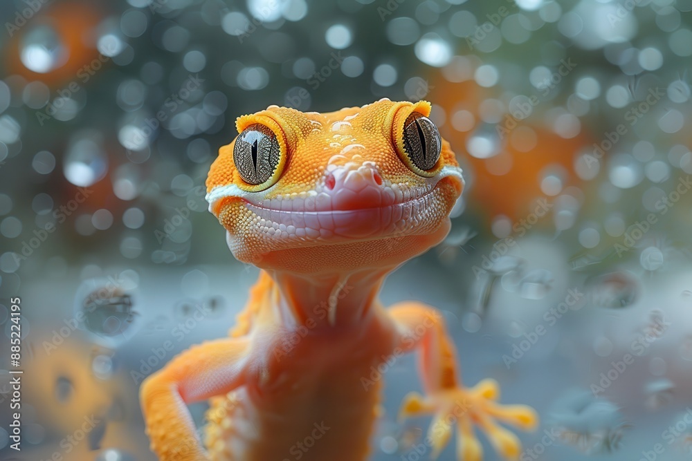 Baby Gecko: A small baby gecko, clinging to a glass terrarium wall ...
