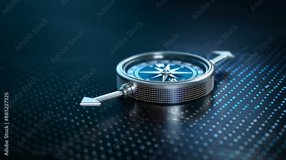 Minimalist graphic of a digital compass with directional arrows ...