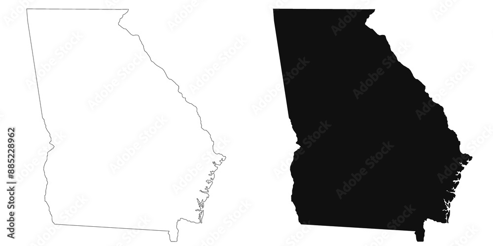 Georgia administrative map, Georgia outline and counties state map set ...