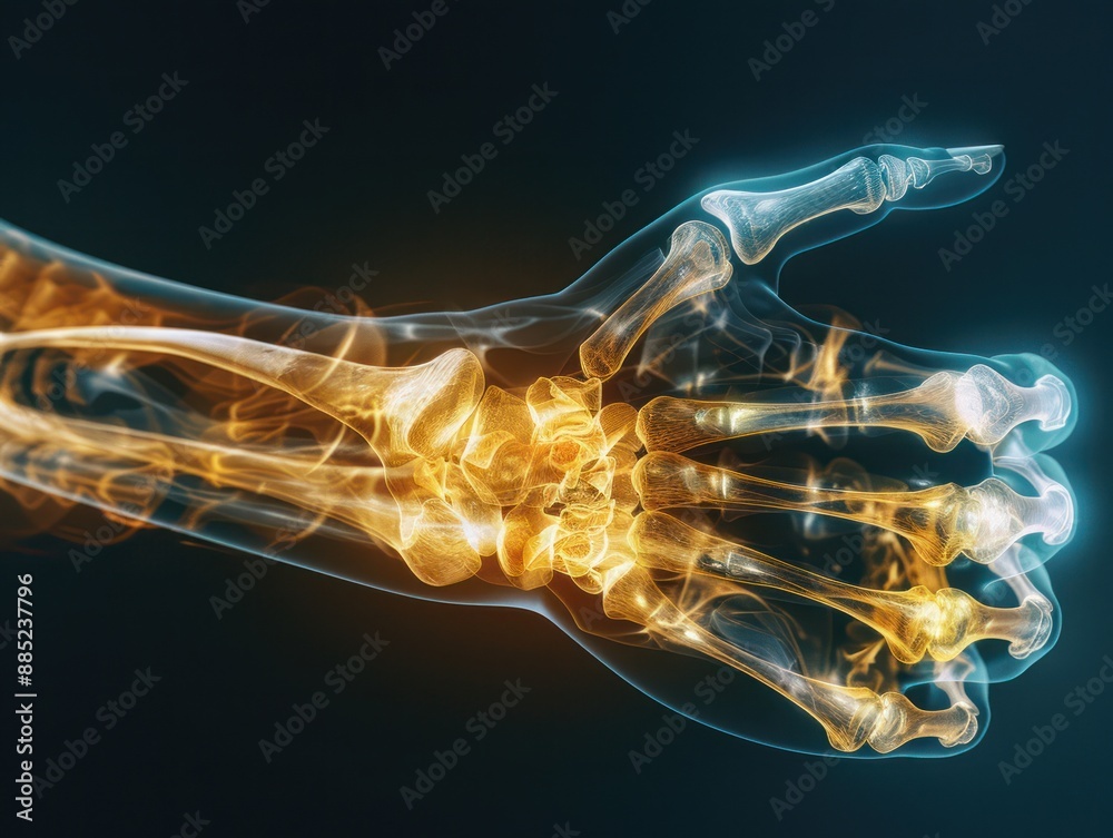 Human Hand Skeleton Anatomy X-Ray Image, Medical Illustration, Digital ...
