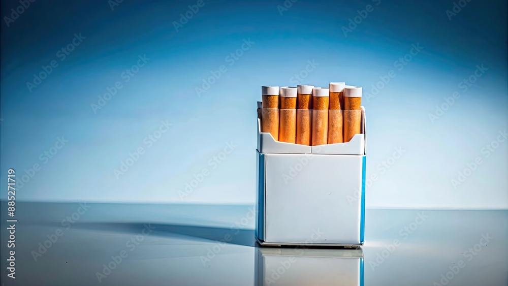 An open pack of cigarettes standing vertically on a background ...