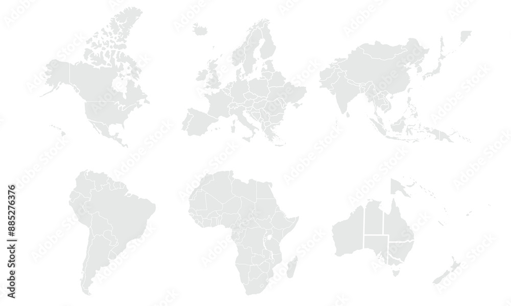 world map divided into continents illustration,isolated on white ...