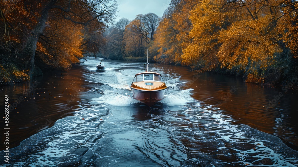High-speed boat chase through a winding river, with vessels skimming ...