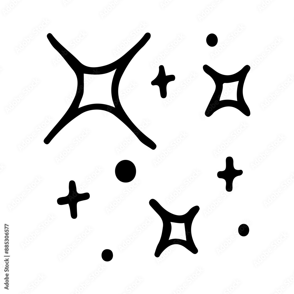 Stars and sparkles doodle illustration. Twinkle, blink, firework ...