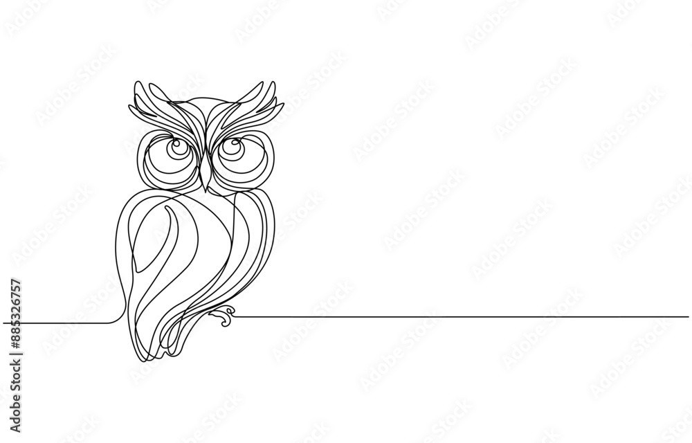 Silhouette of cute little owl. One line continuous concept banner with ... Silhouette of cute little owl. One line continuous concept banner with ...