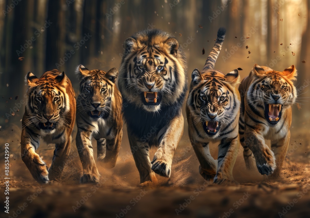 An angry set of closeup portraits of wild animals with scary ...