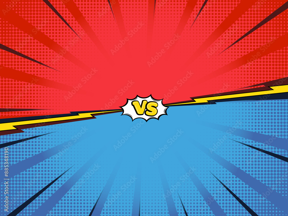 Cartoon comic background fight versus competition poster with halftone ...