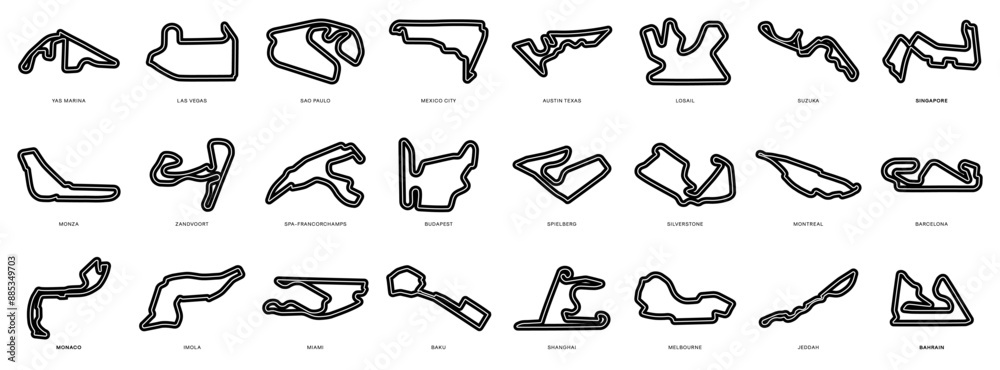 Grand Prix Racing Circuits Set. Collection of GP Race Track ...