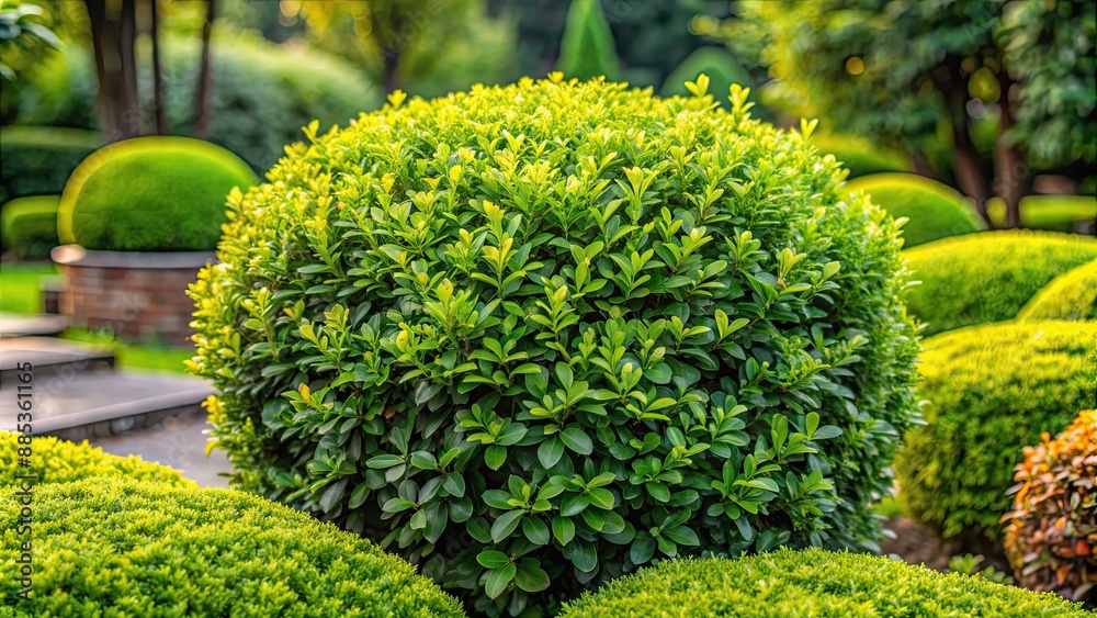 Lush bush of the euonymus plant in a garden, lush, green, foliage ...