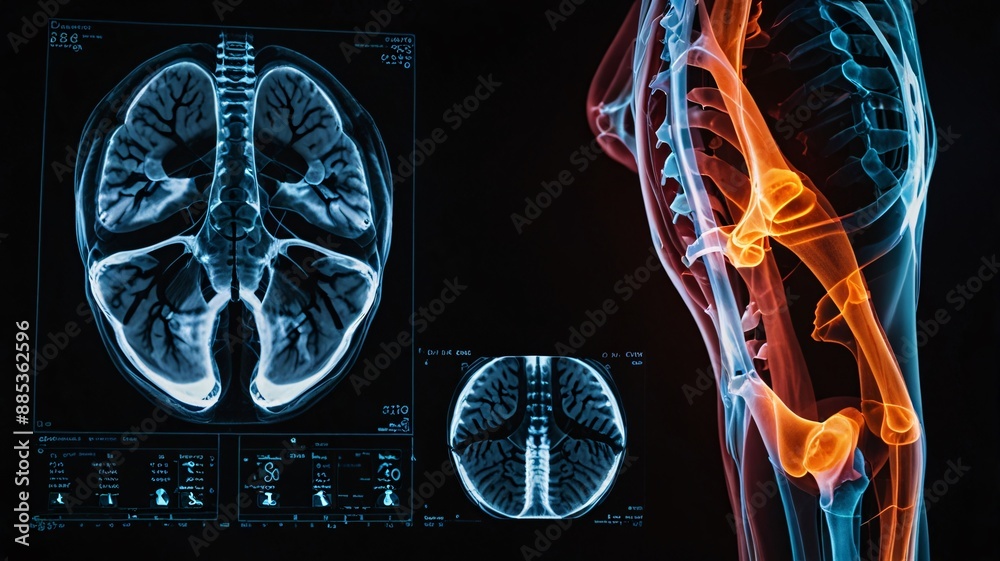 X-ray diagram of the nervous system, brain, bones, symptoms. Use ...