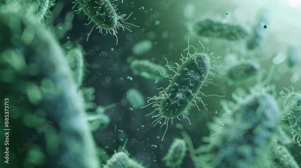 Airborne pathogens, microscopic view, floating particles, infection ...