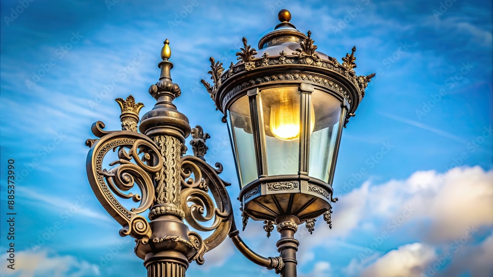 Vintage pole street light with intricate metal detailing and ornate ...