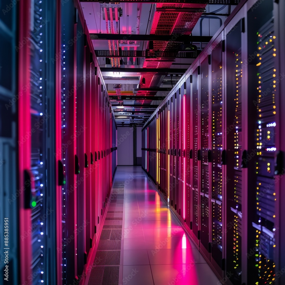 Cutting-Edge Futuristic Data Center with AI-Managed Cabling, Secure Server Environments, and ...