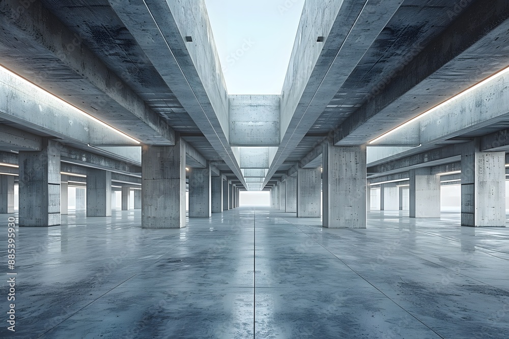 Modern Industrial Concrete Structure with Symmetrical Beams and Columns ...