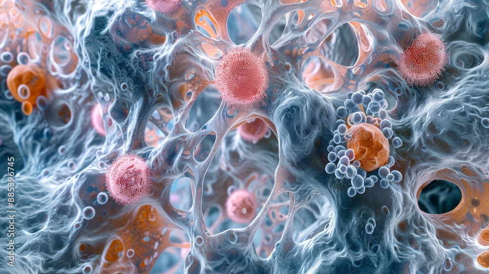 High-magnification image of bacterial cell membranes, showcasing the ...