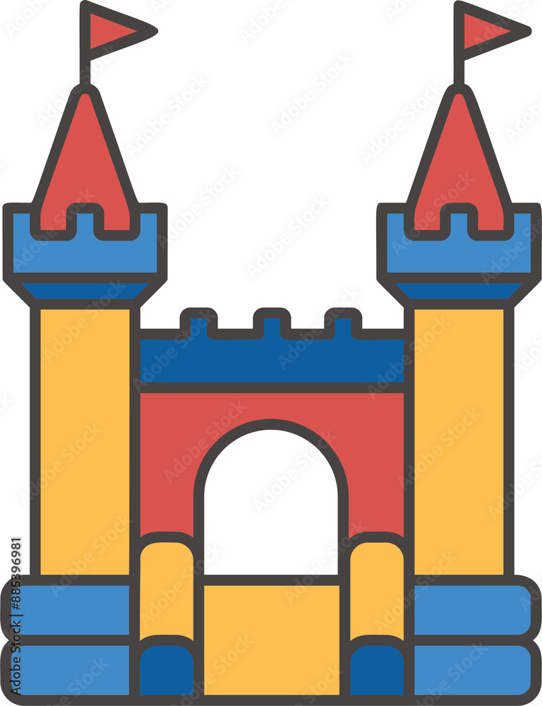 Bouncy castle color icon. Inflatable house pictogram with slide for air ...