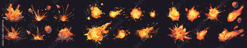 Vector de Stock Animated sprite sheet of dynamite explosion. Modern 2D ...