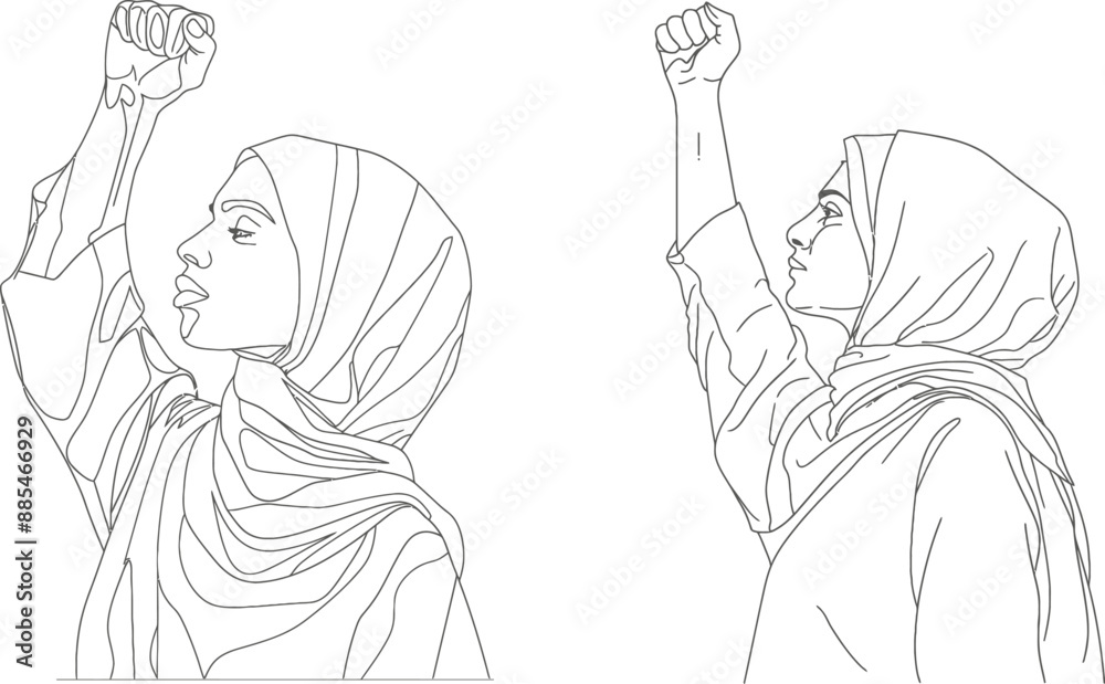 Drawing of a strong woman in a continuous one line pose. Long haired ...