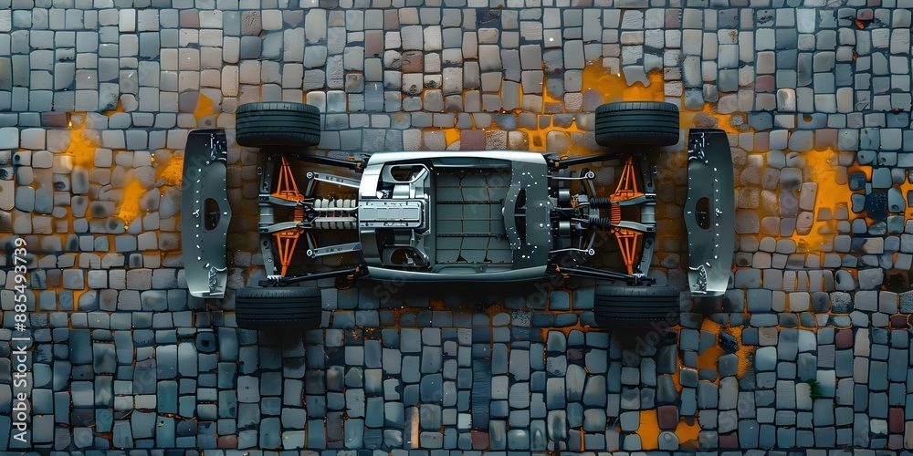 Birds eye view of electric car chassis visible. Concept Electric Car ...