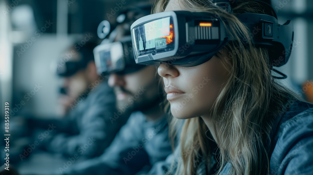 A team of designers using augmented reality glasses to create and ...
