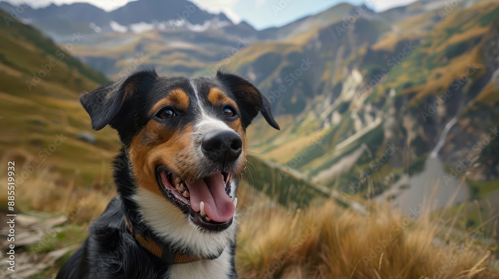 joyful canine adventure mixed breed dog with happy expression in ...