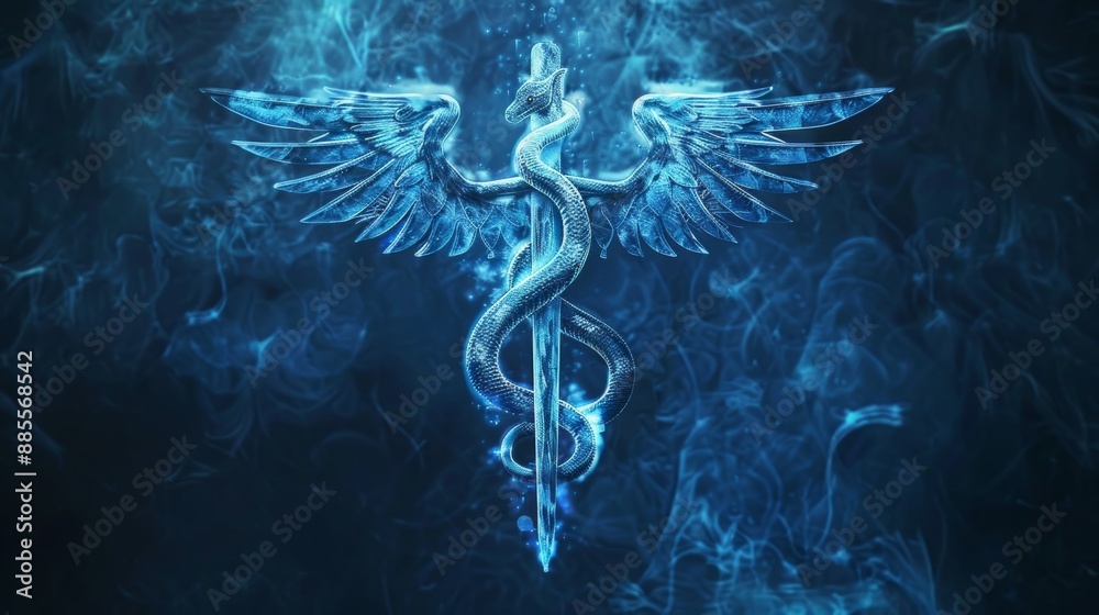Blue caduceus symbol with two entwined snakes. The caduceus is a ...