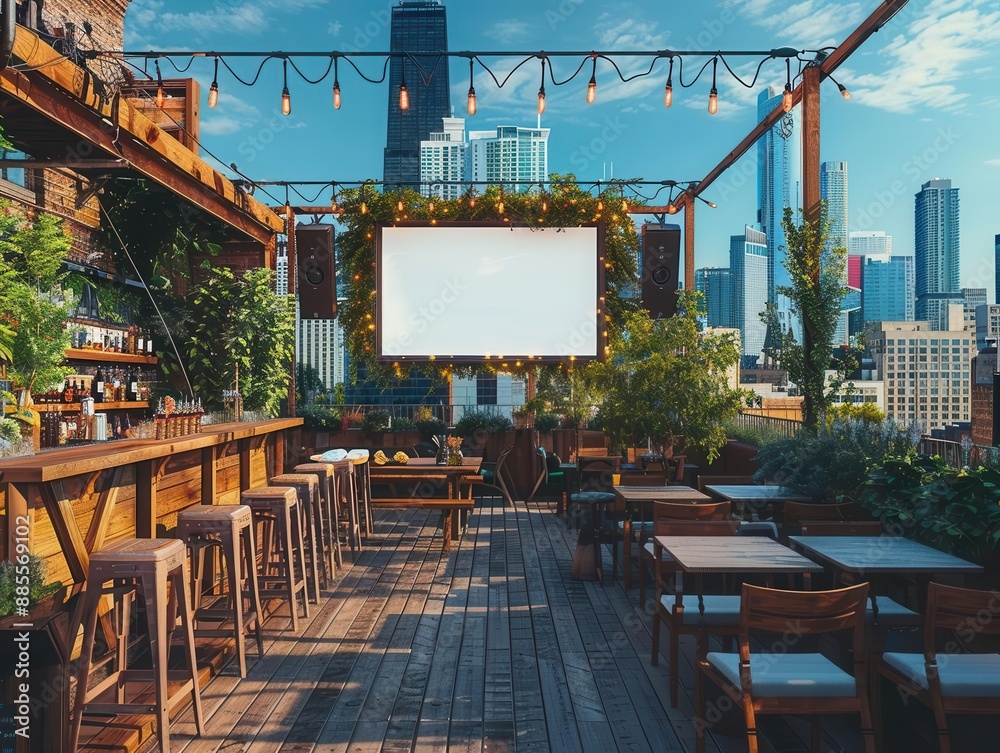 Enjoy panoramic skyline views from a lively urban rooftop bar, complete ...