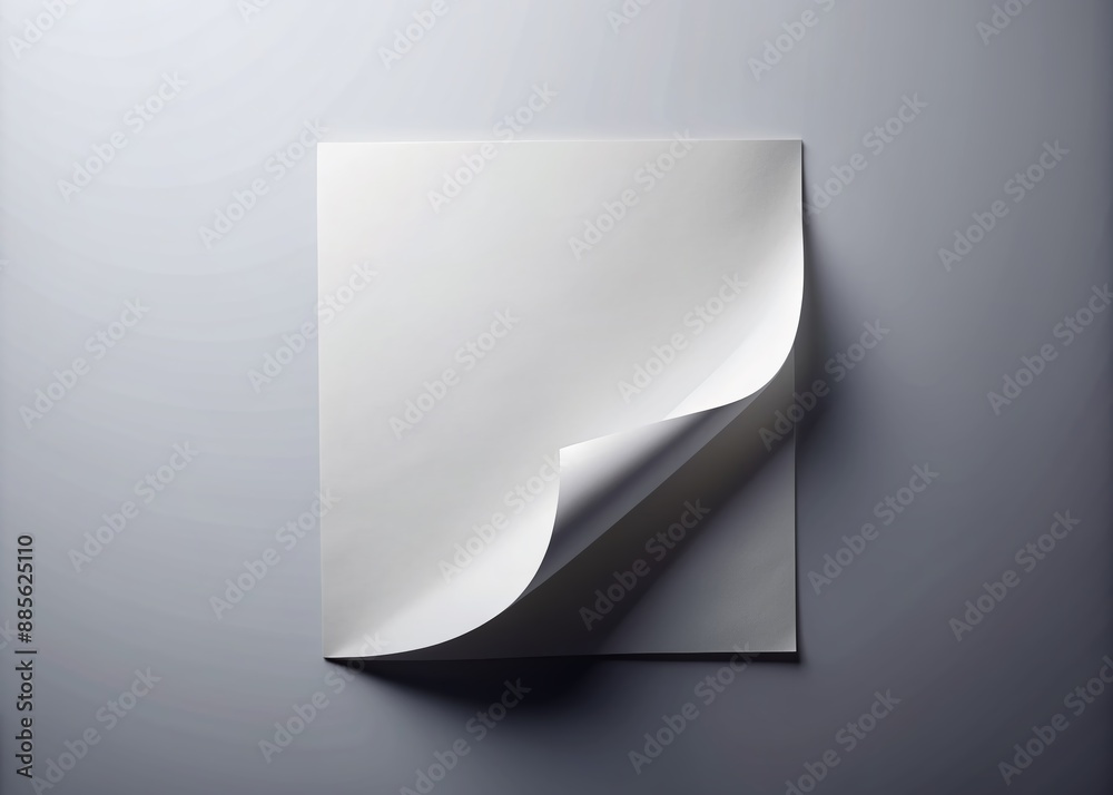 A curled up corner of a blank white sheet of paper lies on a soft ...