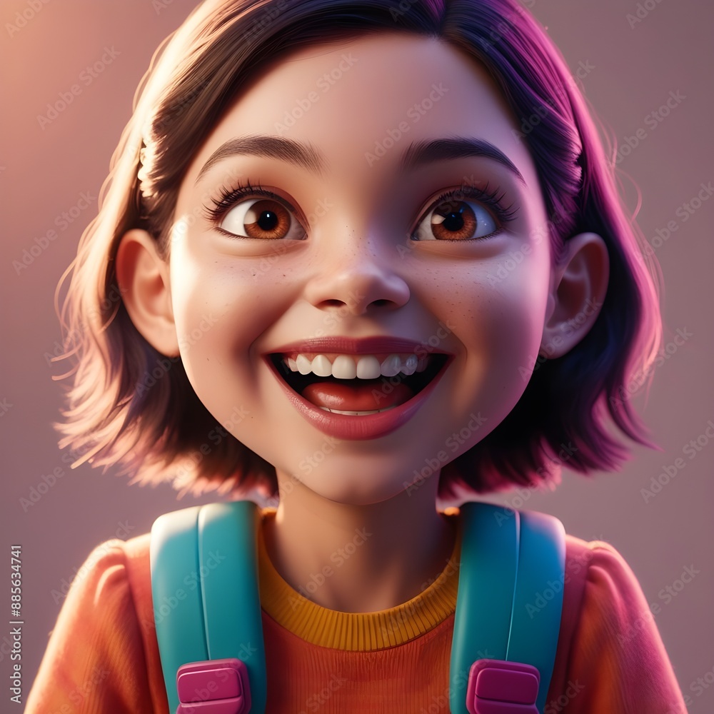 Little girl smiling in the world of digital art, capturing emotions and ...