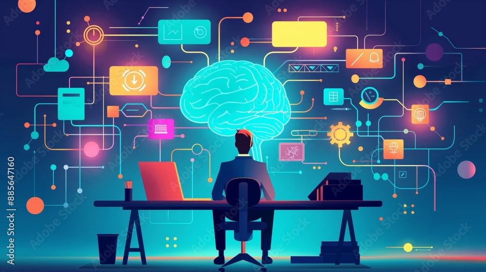 Person working with artificial intelligence technology, visualizing ... Person working with artificial intelligence technology, visualizing ...