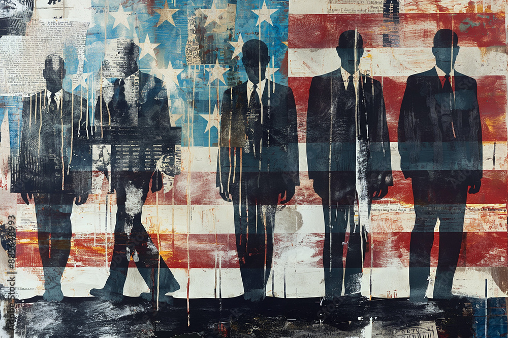 FBI agents in front of US flag, silhouette of men in front of patriotic ...