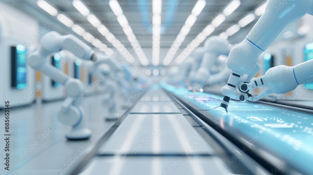 High-tech smart factory, 3D-rendering, blue and white theme, high ...