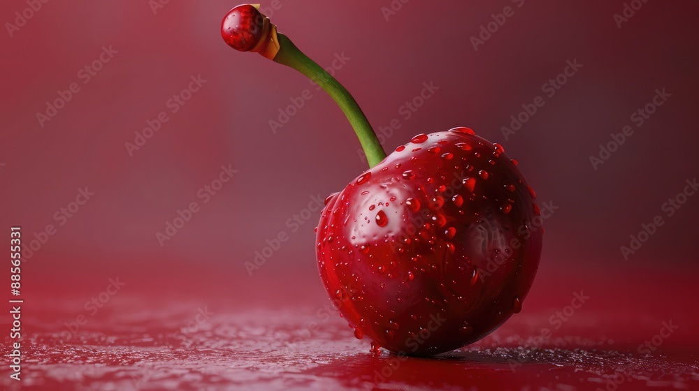 Hyper-detailed image of a fresh cherry with a detailed stem Stock Photo ...