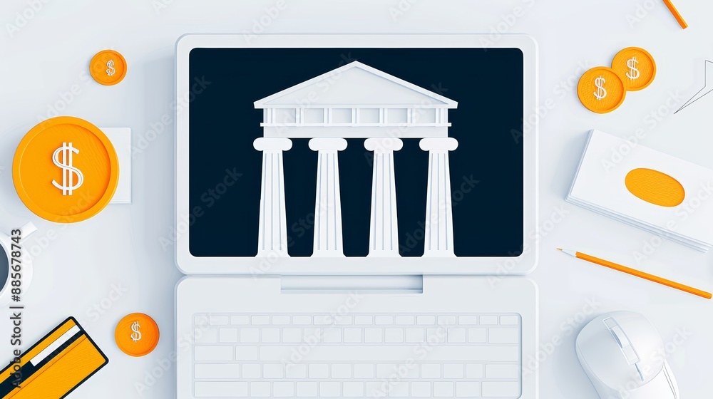 Funds flat design top view digital banking theme cartoon drawing ...