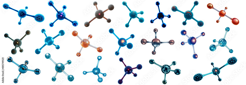 Molecular structure set: 20 isolated PNG molecules on a transparent ...