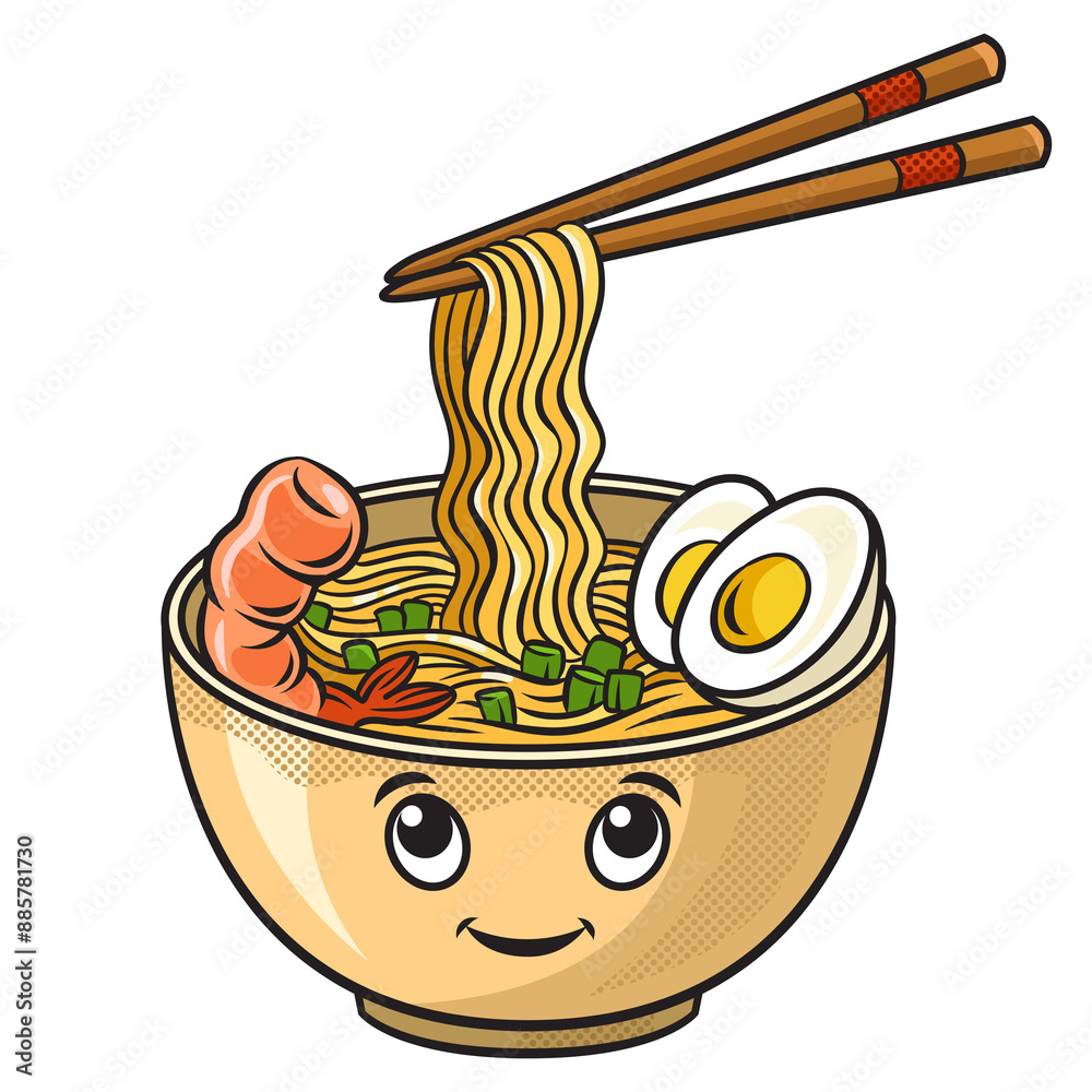Cartoon ramen Japanese noodle dish pop art retro PNG illustration ...