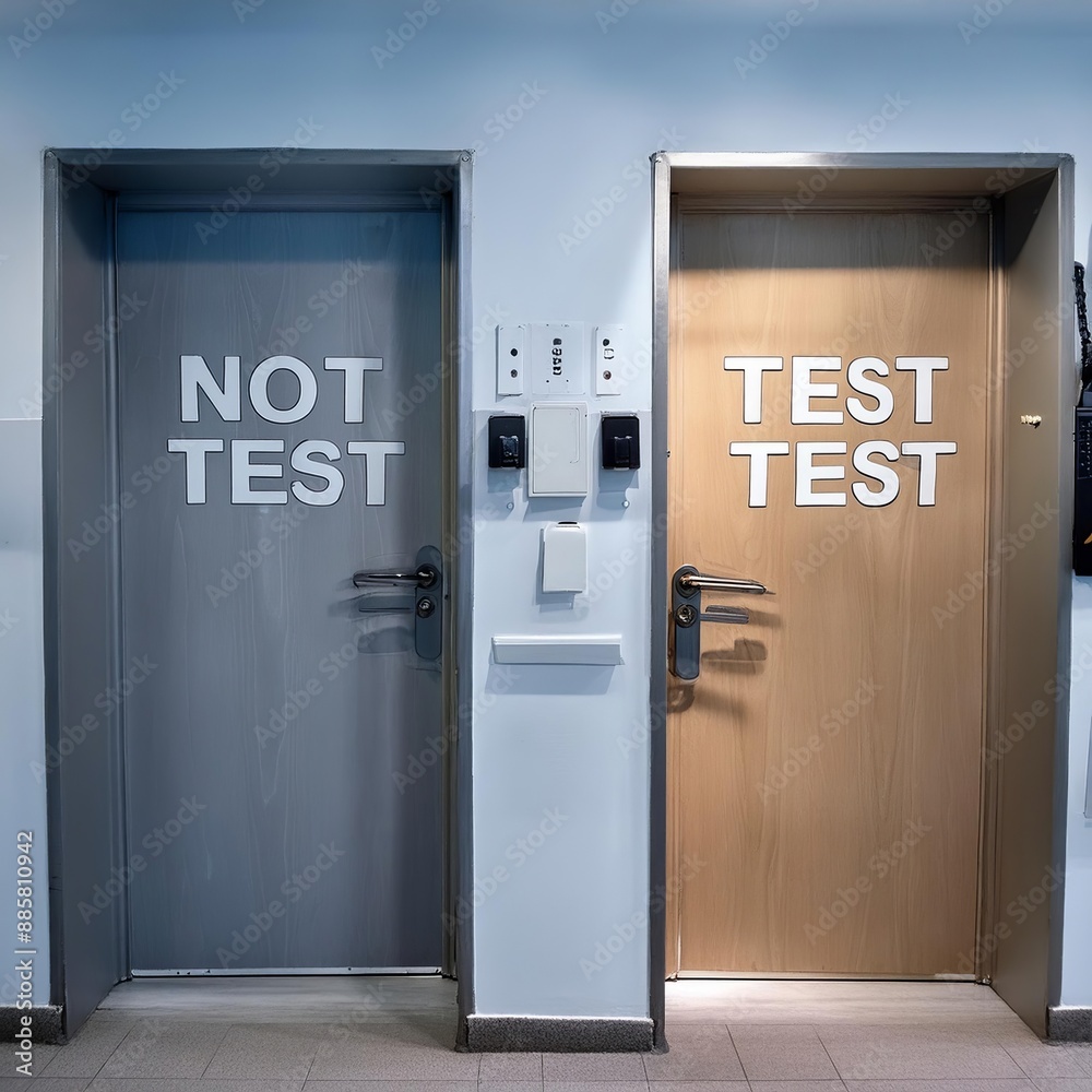 Two Doors With Not Test and Test Test Labels in a Building Hallway ...