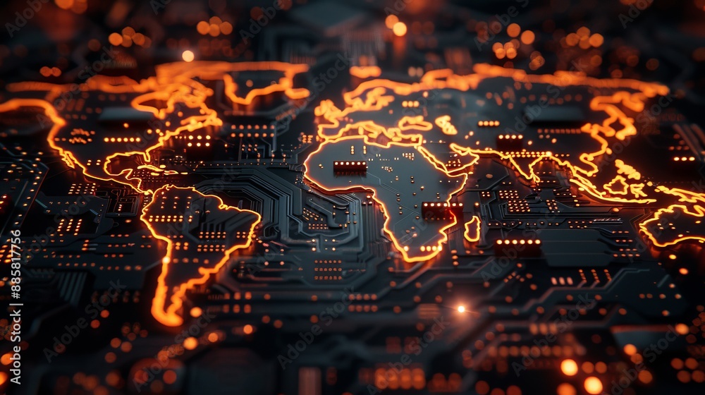 Globe of Innovation World Map Fused with Technology on Circuit Board ...