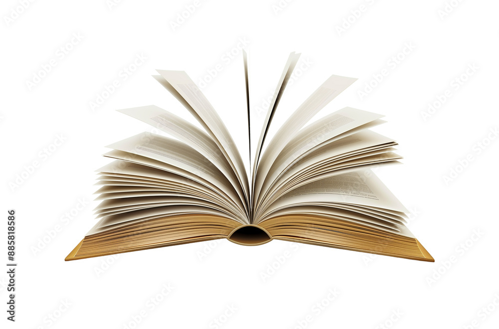 Open book, flipping pages. Side view, isolated on transparent ...
