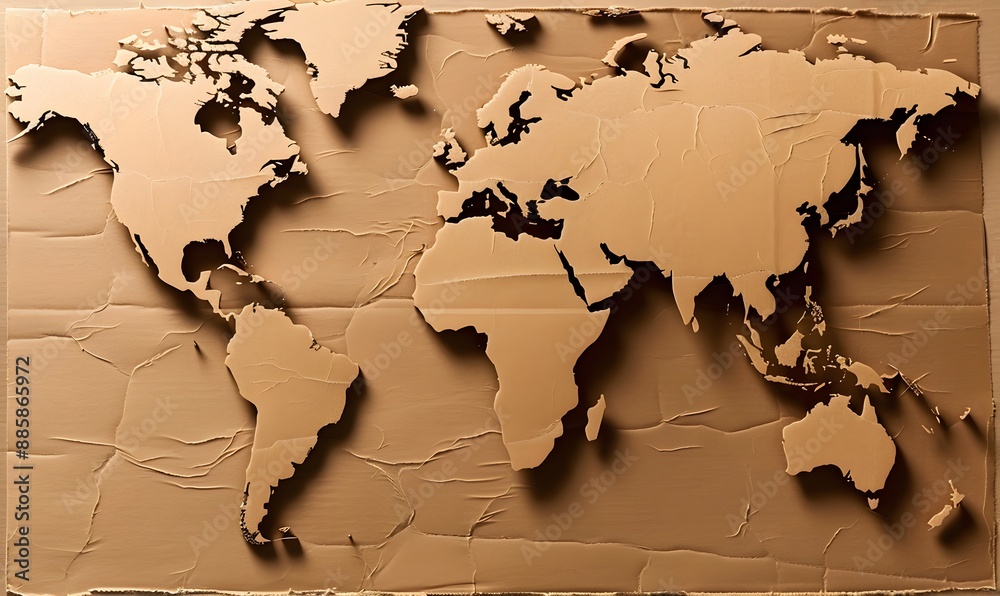 World Map Cutout On Cardboard Background Stock Photo | Adobe Stock