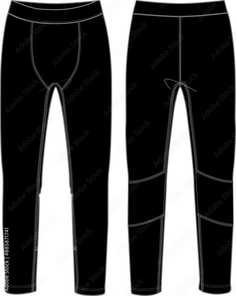 Leggings front and back view technical fashion illustration editable ...