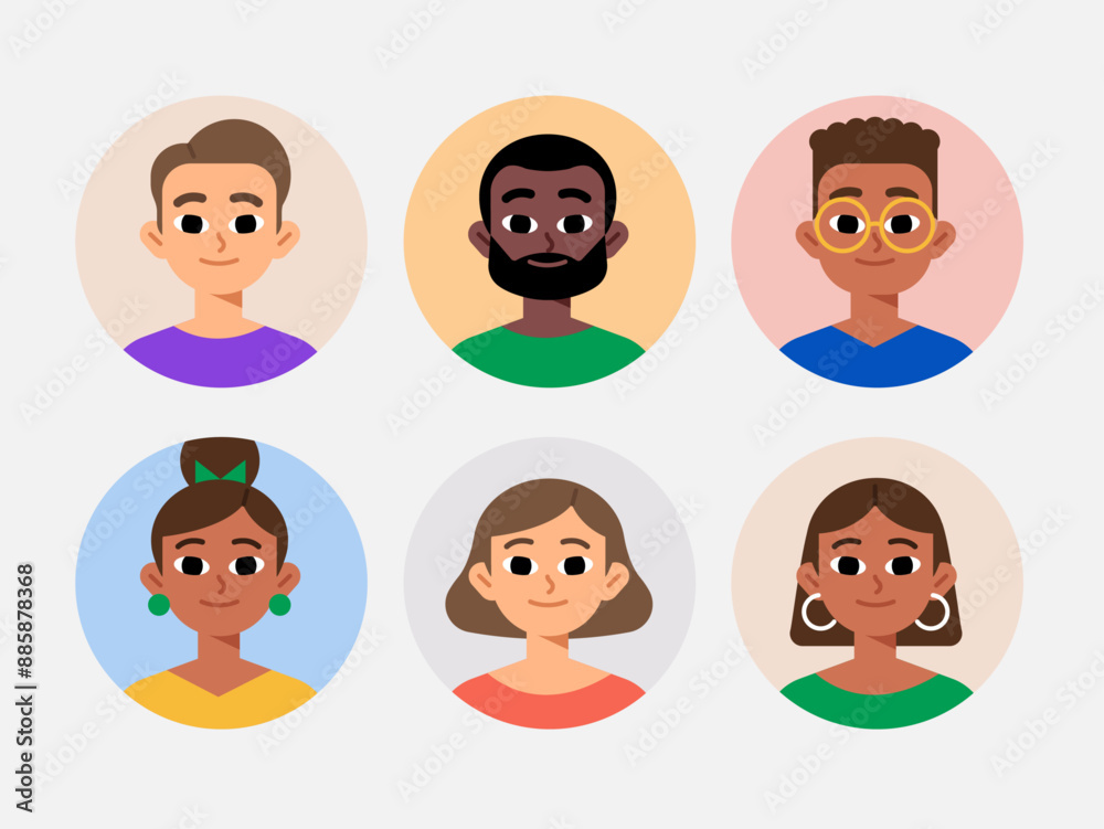 People avatar Young People. People of different races. Flat cartoon ...