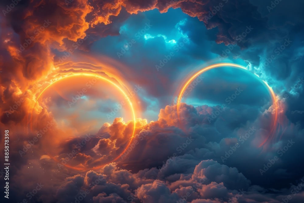 Fascinating neon halos emerge in vibrant orange and blue clouds ...